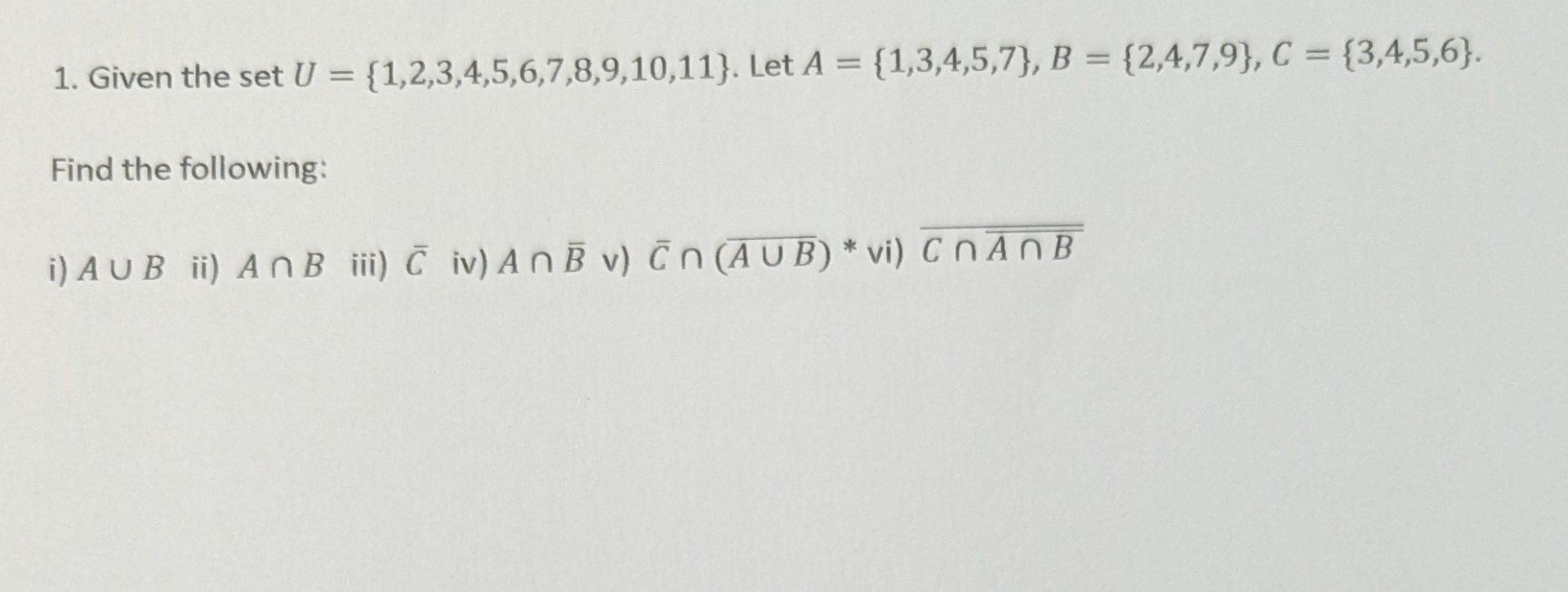 Solved Given the set U={1,2,3,4,5,6,7,8,9,10,11}. ﻿Let | Chegg.com