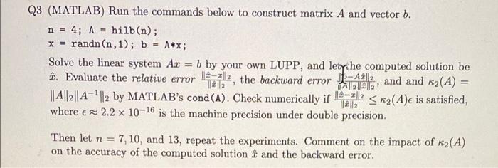 Solved Q3 (MATLAB) Run the commands below to construct | Chegg.com