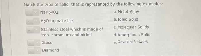 Solved Match the type of solid that is represented by the | Chegg.com