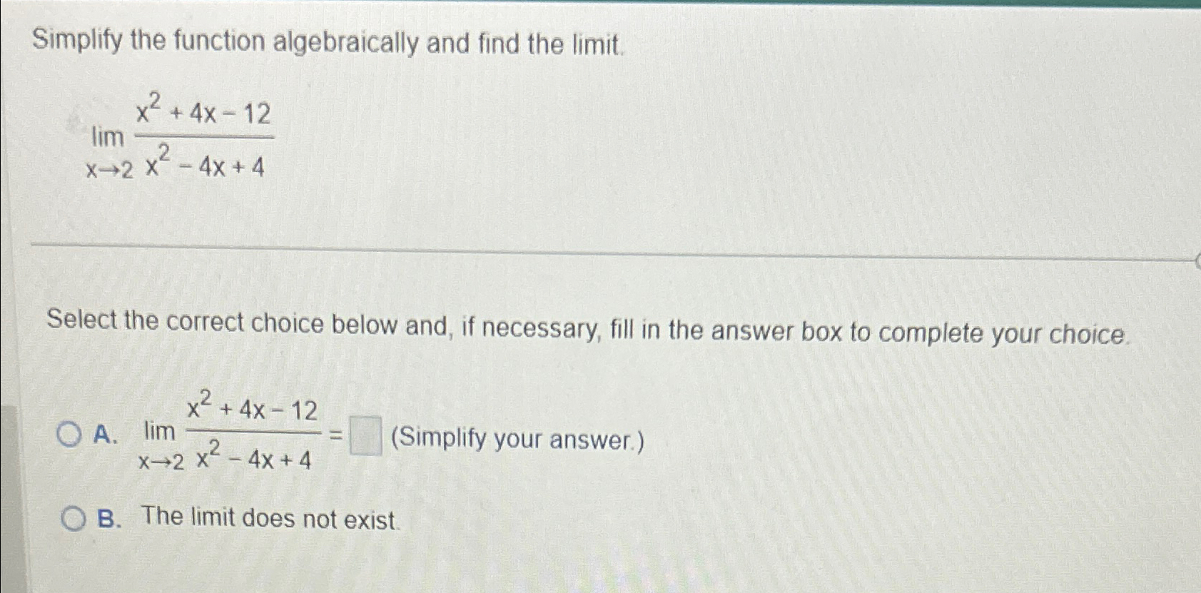 Solved Simplify the function algebraically and find the | Chegg.com