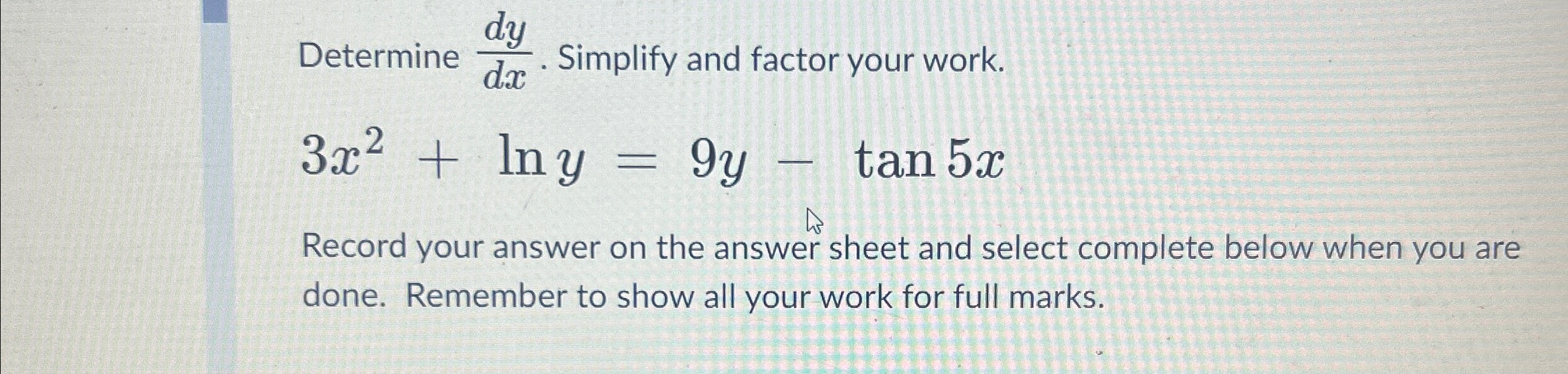 Solved Determine dydx. ﻿Simplify and factor your | Chegg.com