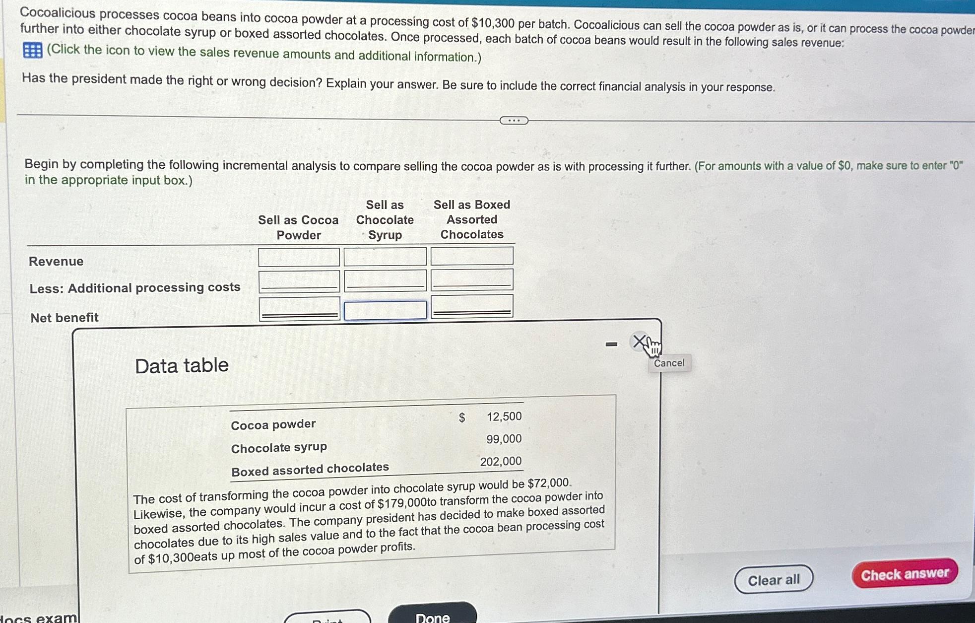 Solved Cocoalicious processes cocoa beans into cocoa powder | Chegg.com
