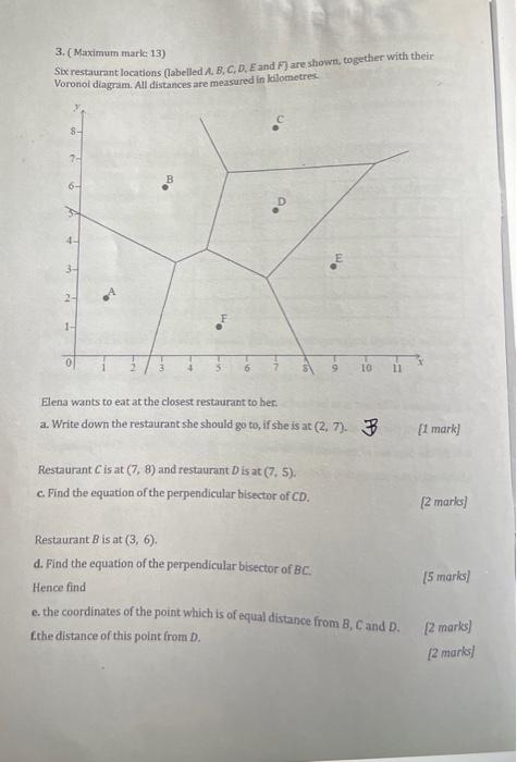 Solved 3. (Maximum mark: 13) Six restaurant locations | Chegg.com