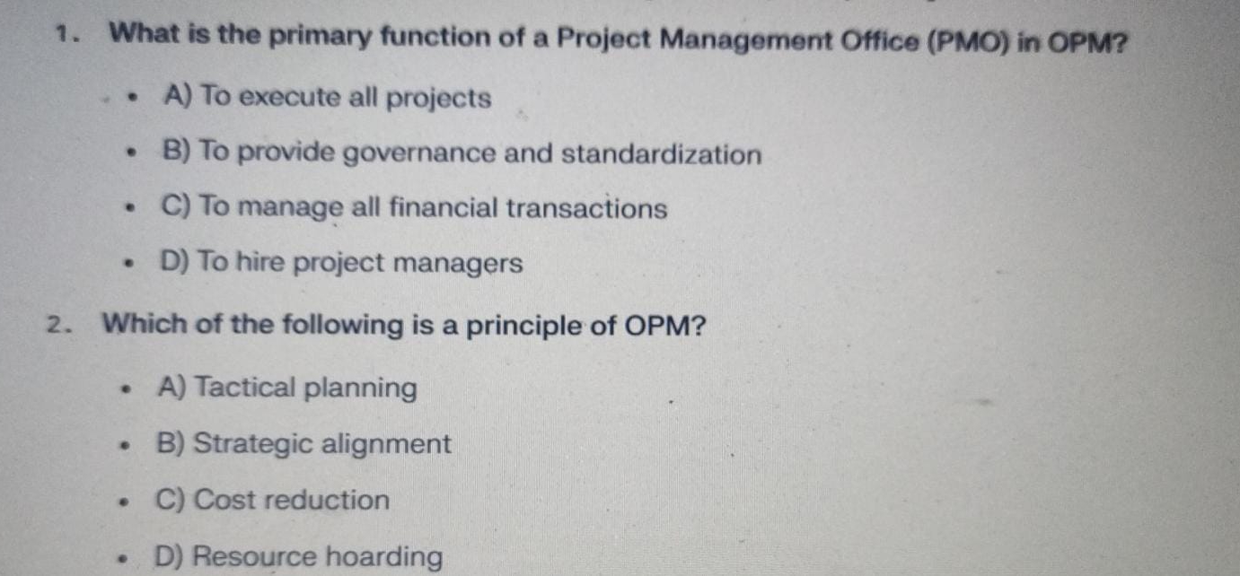 Solved What is the primary function of a Project Management | Chegg.com