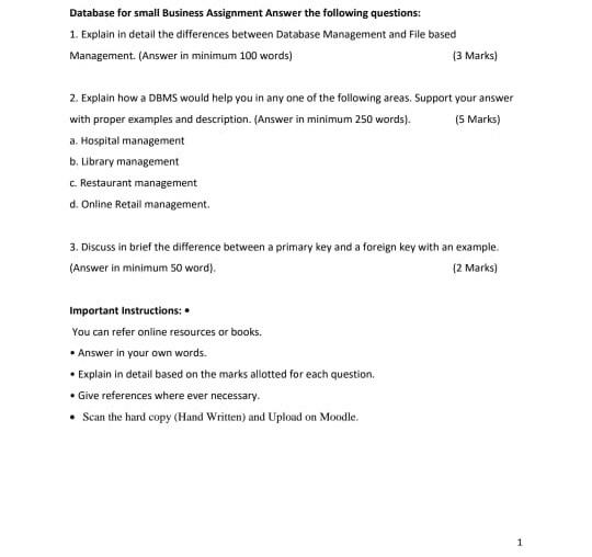 Solved Database for small Business Assignment Answer the | Chegg.com