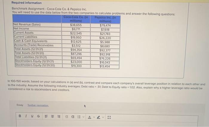 Solved Required information Benchmark Assignment-Coca-Cola | Chegg.com
