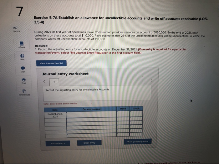 Solved Exercise 5-7A Establish an allowance for | Chegg.com