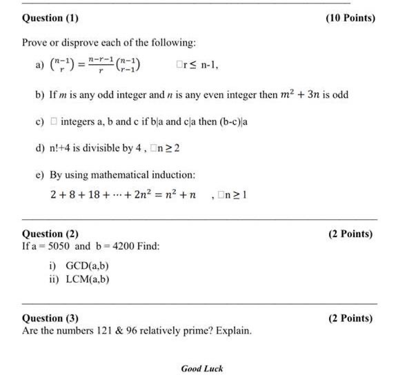 Solved Question (1) (10 Points) Prove or disprove each of | Chegg.com