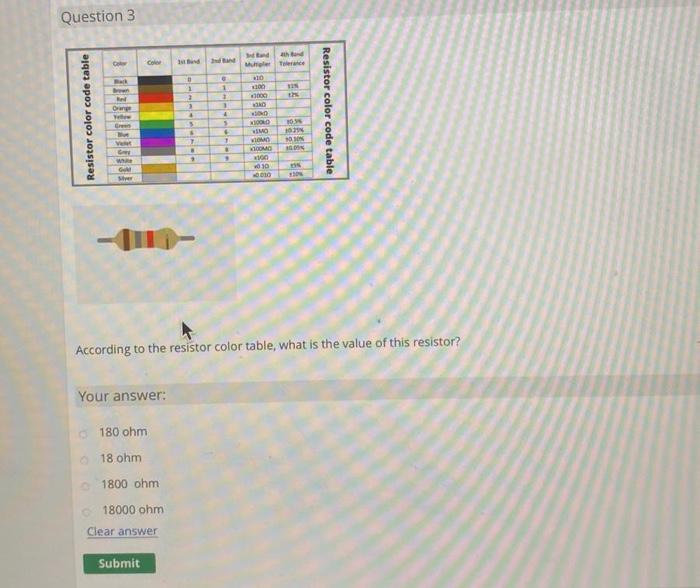 Solved Question 3 According to the resistor color table, | Chegg.com