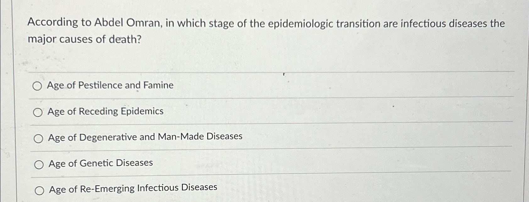 Solved According to Abdel Omran, in which stage of the | Chegg.com