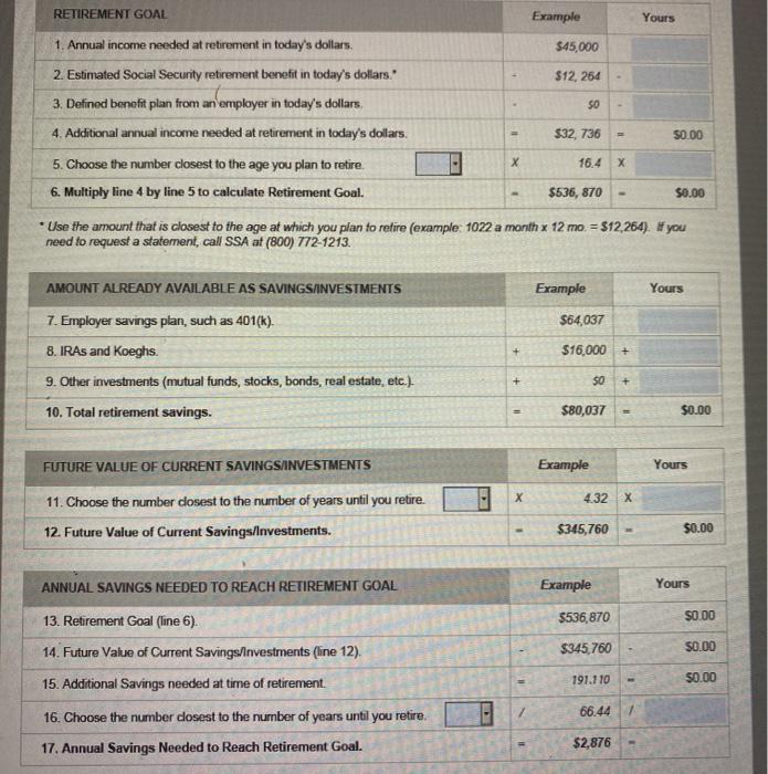 Solved retirment plan from a case studyComplete the | Chegg.com