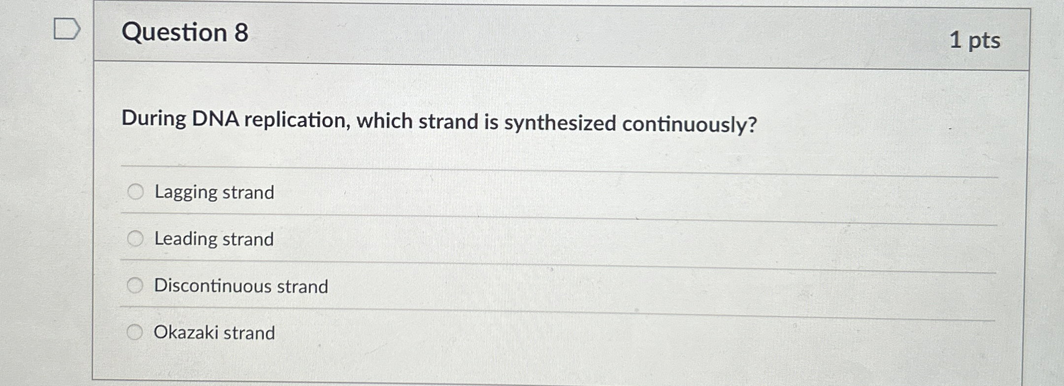 Solved Question 81 ﻿ptsDuring DNA replication, which strand | Chegg.com