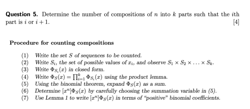 Solved Question 5. ﻿Determine the number of compositions of | Chegg.com