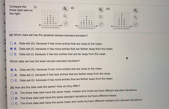 Solved (0) Compare the three data sets on the right a (iii) | Chegg.com