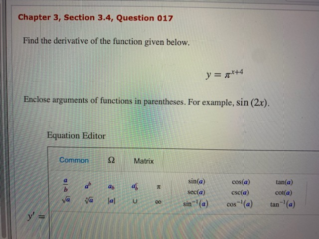 Solved Chapter 3, Section 3.4, Question 017 Find the | Chegg.com