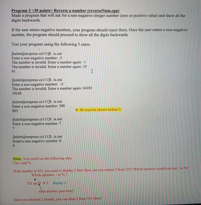 Solved Program 3 Reverse a number | Chegg.com