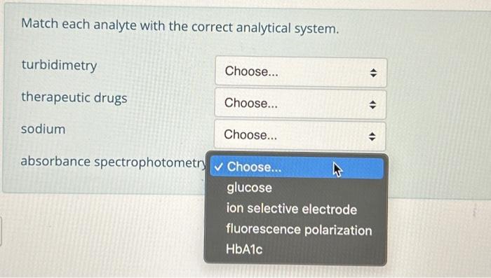 Solved Match each analyte with the correct analytical | Chegg.com