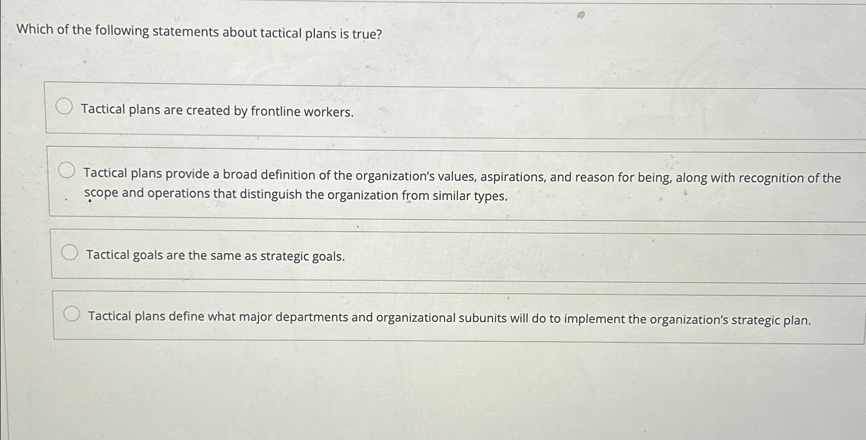 Solved Which of the following statements about tactical | Chegg.com