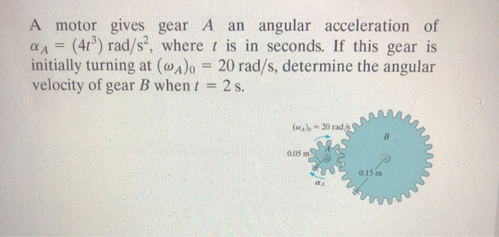Solved A motor gives gear A an angular acceleration of QA = | Chegg.com