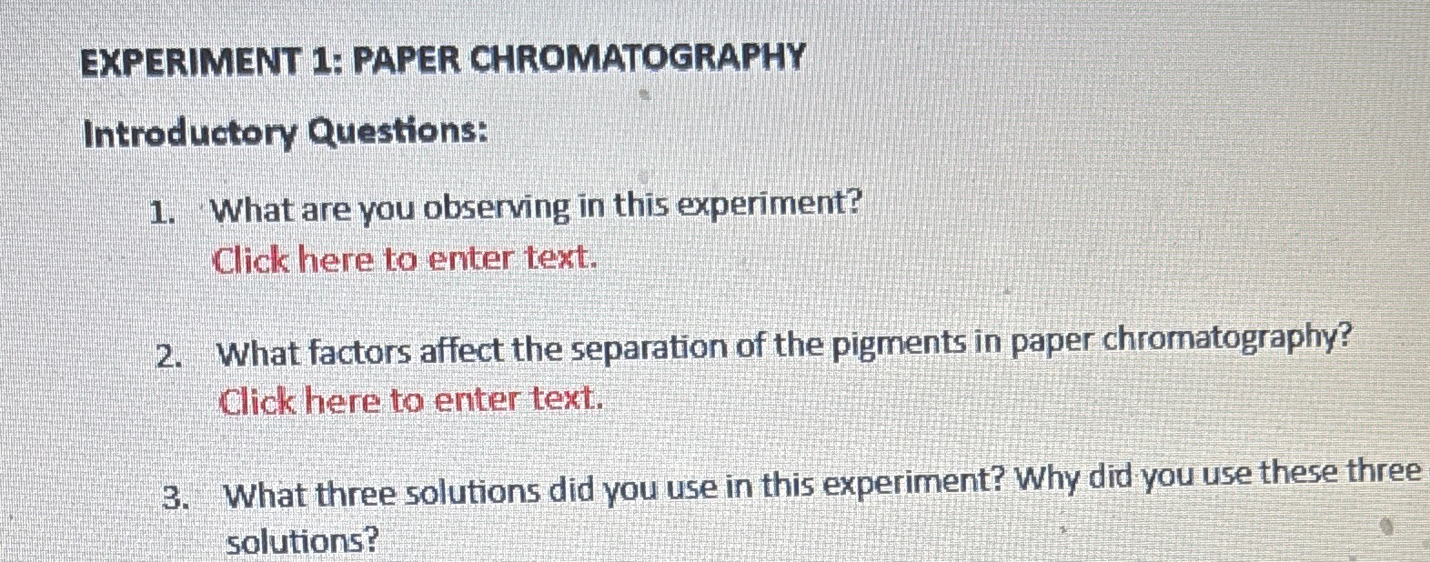 Solved EXPERIMENT 1: PAPER CHROMATOGRAPHYIntroductory | Chegg.com