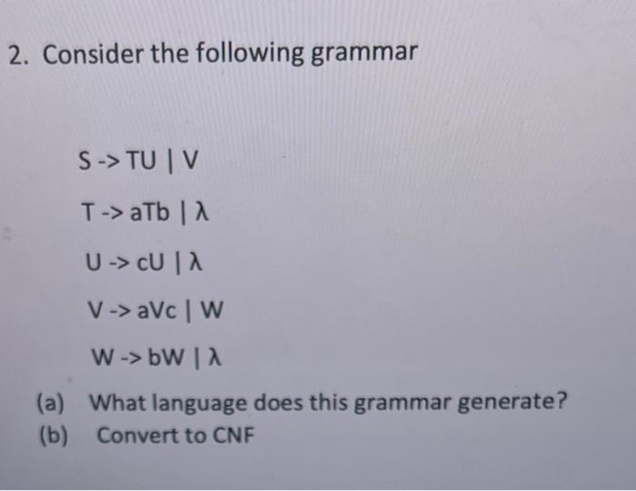 Solved 2. Consider the following grammar | Chegg.com