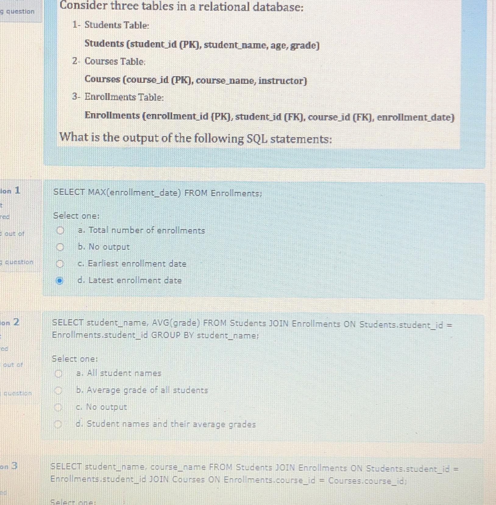 Solved 9 ﻿questionConsider three tables in a relational | Chegg.com