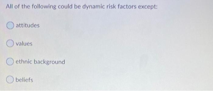 Solved Risk factors that change over time and situation are | Chegg.com