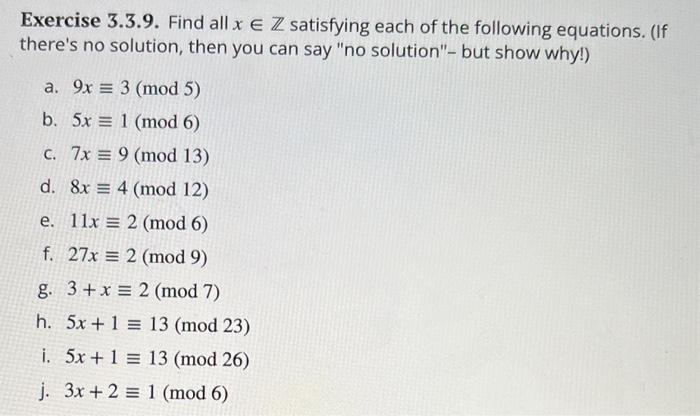 Solved Exercise 3.3.9. Find all x∈Z satisfying each of the | Chegg.com