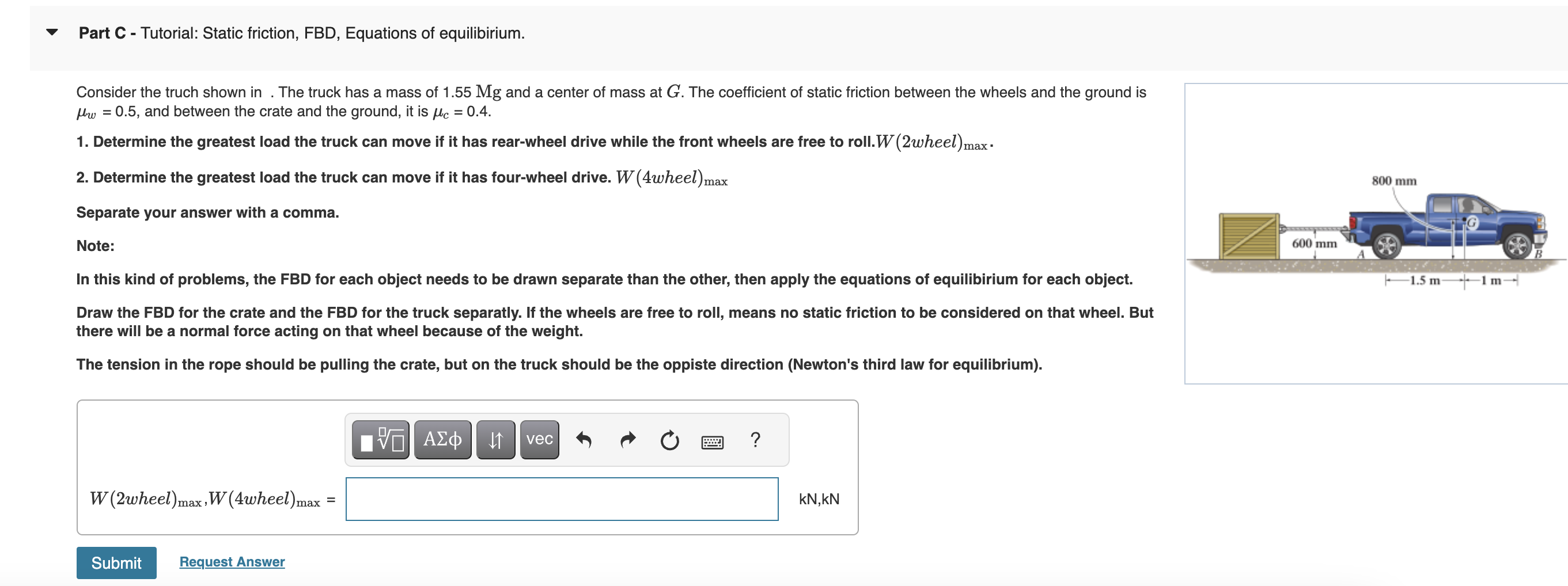 Solved Part C - ﻿Tutorial: Static friction, FBD, ﻿Equations | Chegg.com