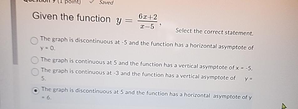 Solved Given the function y=6x+2x-5,Select the correct | Chegg.com