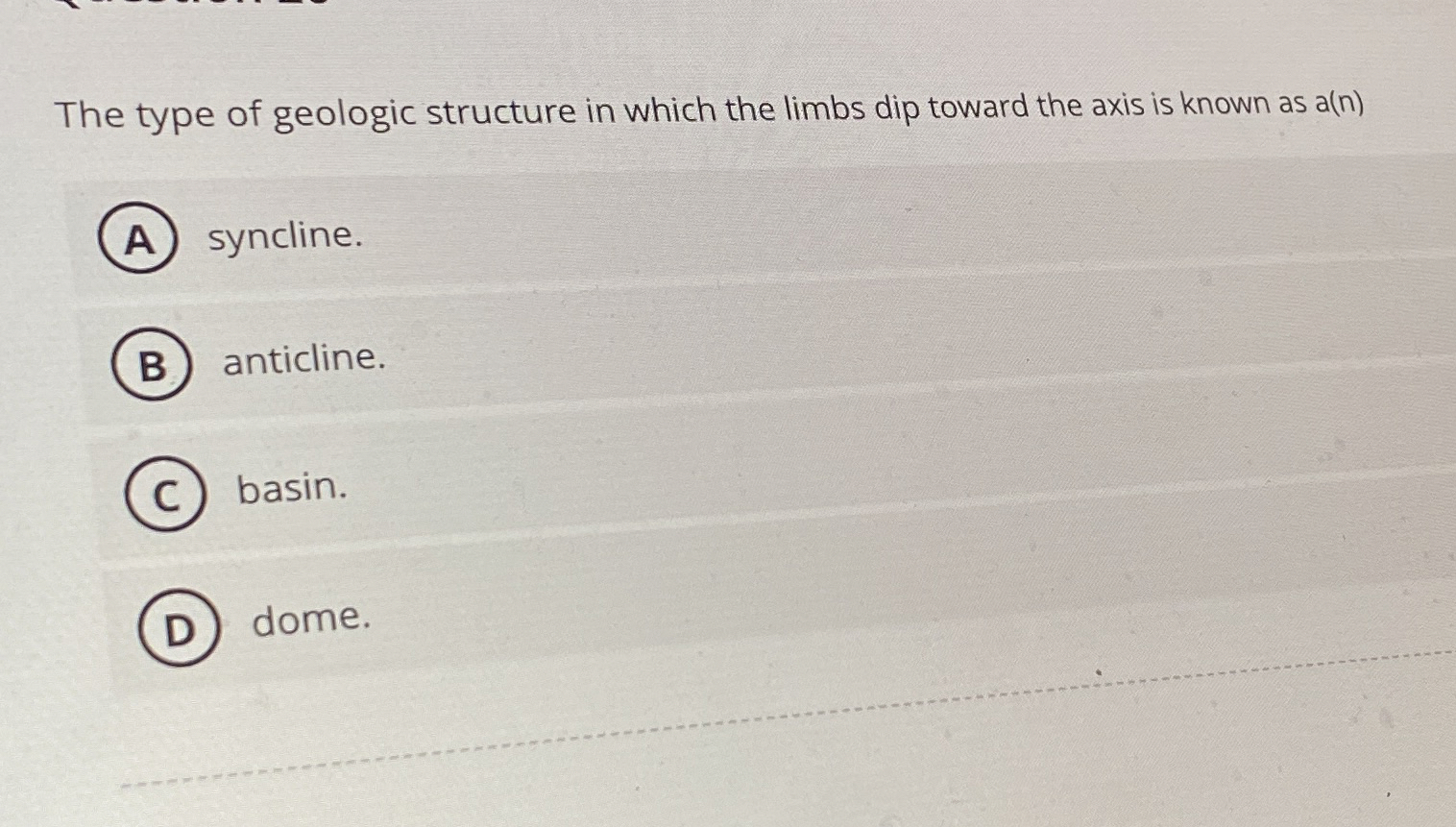 Solved The type of geologic structure in which the limbs dip | Chegg.com