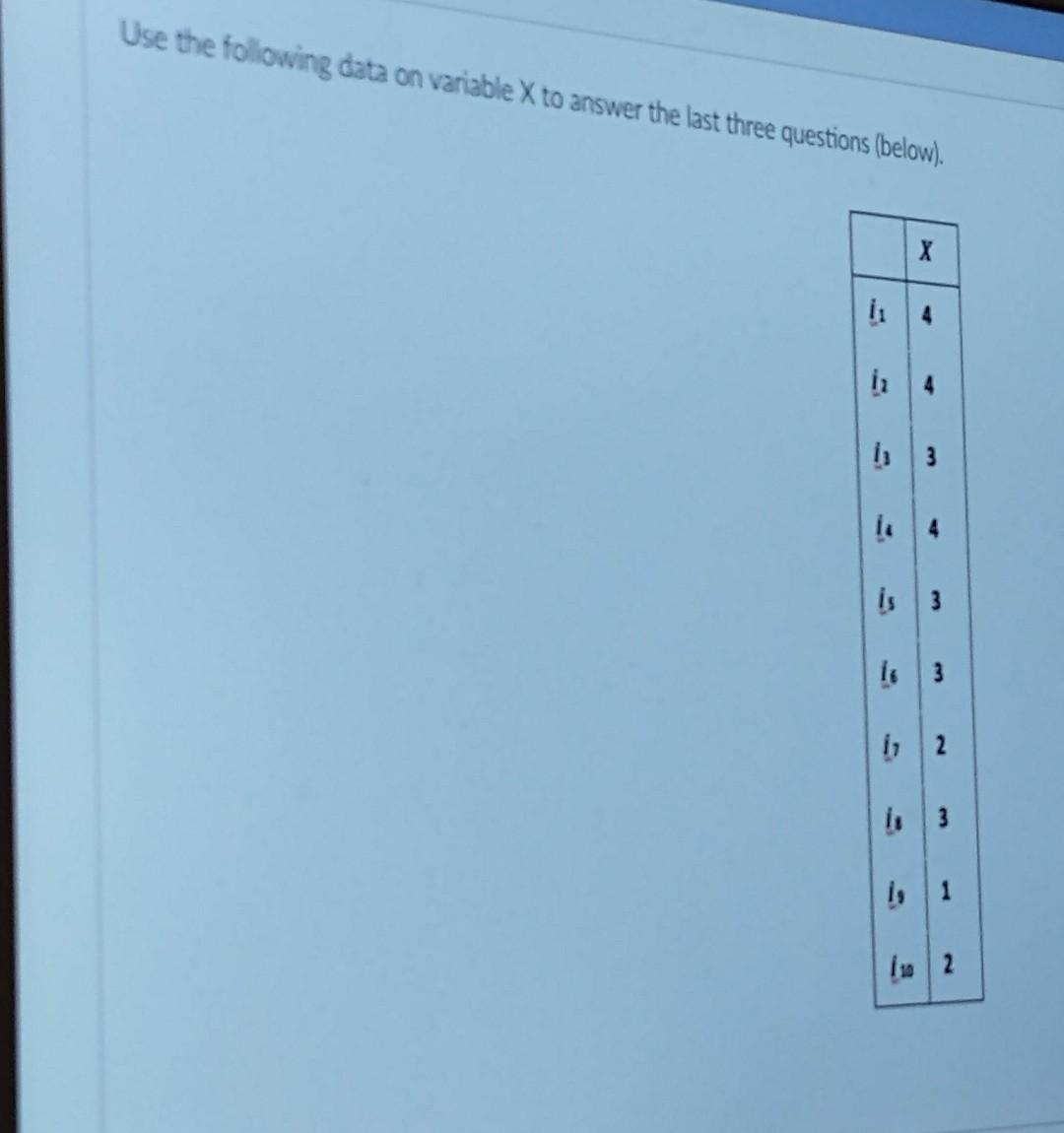 Solved Use the following data on variable X to answer the | Chegg.com