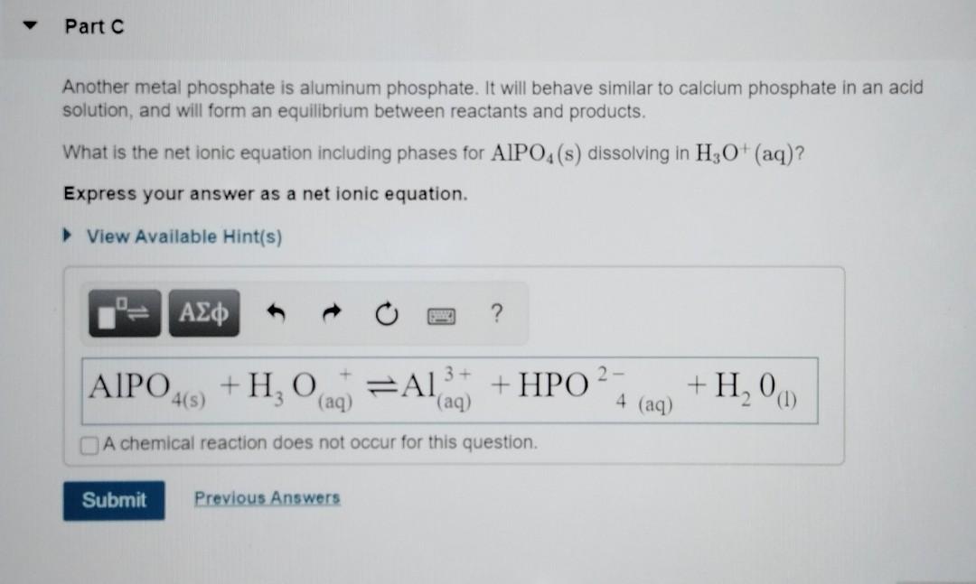 Solved Part 2 Another metal phosphate is aluminum phosphate. | Chegg.com