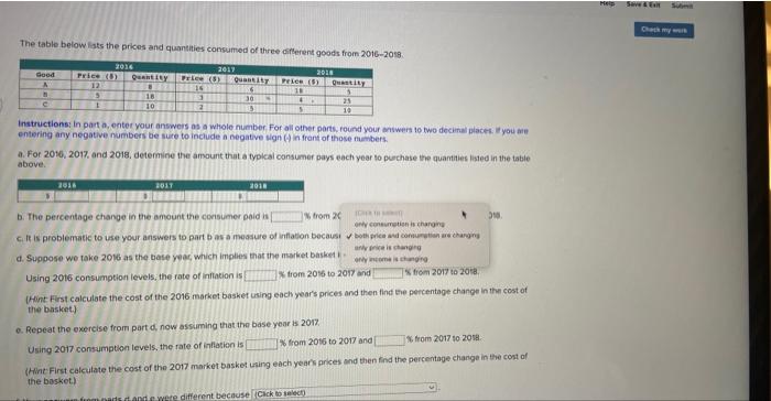 Solved The table below lists the prices and quantities | Chegg.com