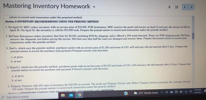 MANTKRING INVENTORY HOMEWORK EXERCIS Section | Chegg.com