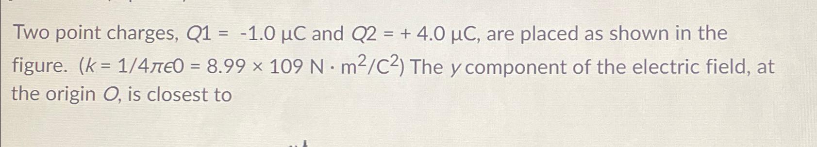 Solved Two point charges, Q1=-1.0\\\\mu C and Q2=+4.0\\\\mu | Chegg.com