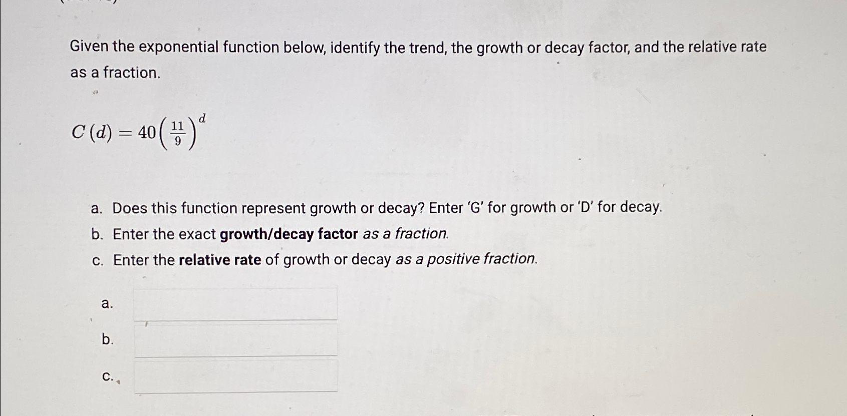 Solved Given the exponential function below, identify the | Chegg.com