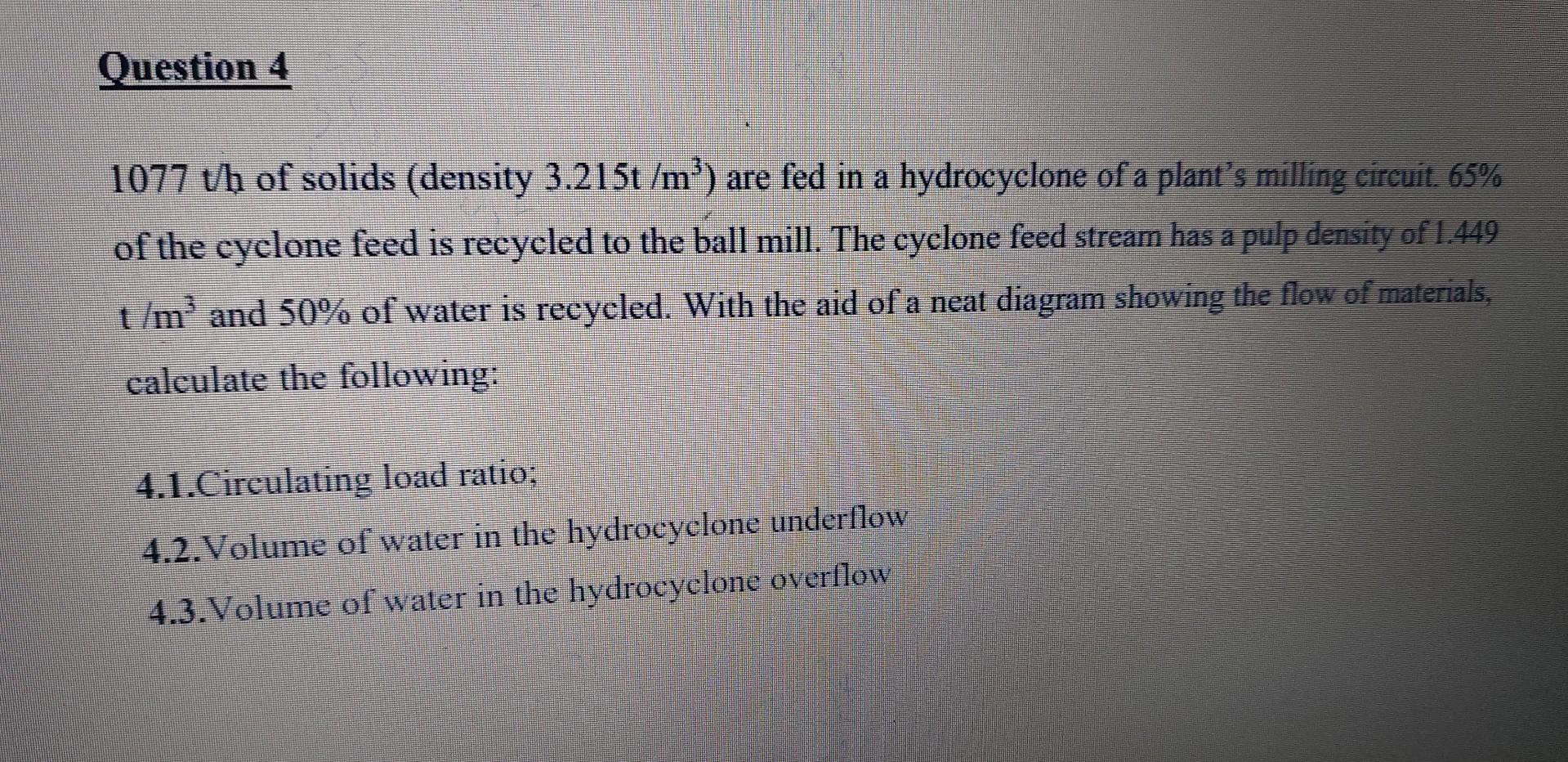 Solved 1077th of solids (density 3.215t/m3 ) are fed in a | Chegg.com
