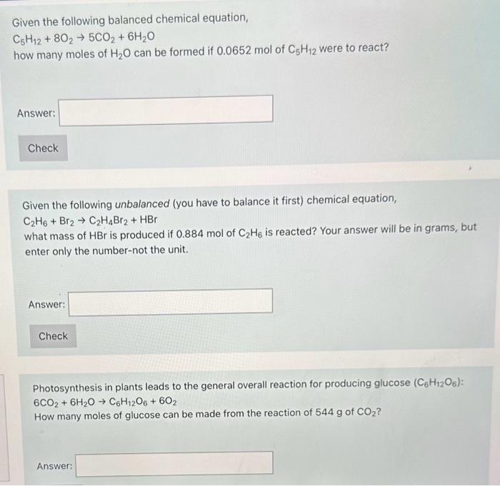 Solved Given the following balanced chemical equation, | Chegg.com