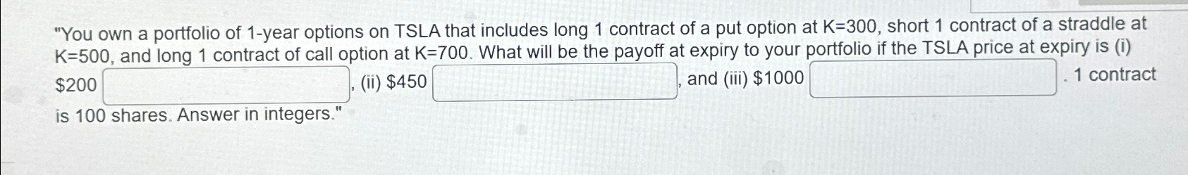 Solved "You own a portfolio of 1 -year options on TSLA that | Chegg.com