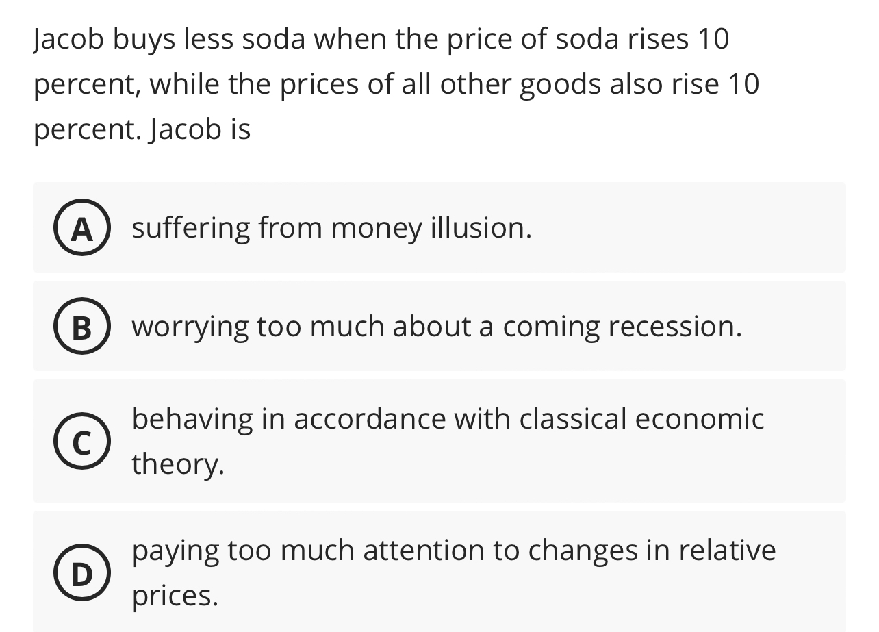 Solved Jacob buys less soda when the price of soda rises 10 | Chegg.com