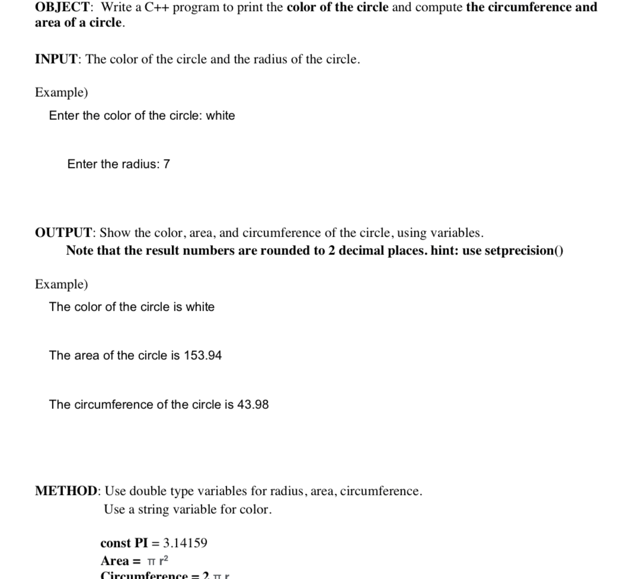 Solved Write a C++ ﻿program to print the color of the circle | Chegg.com