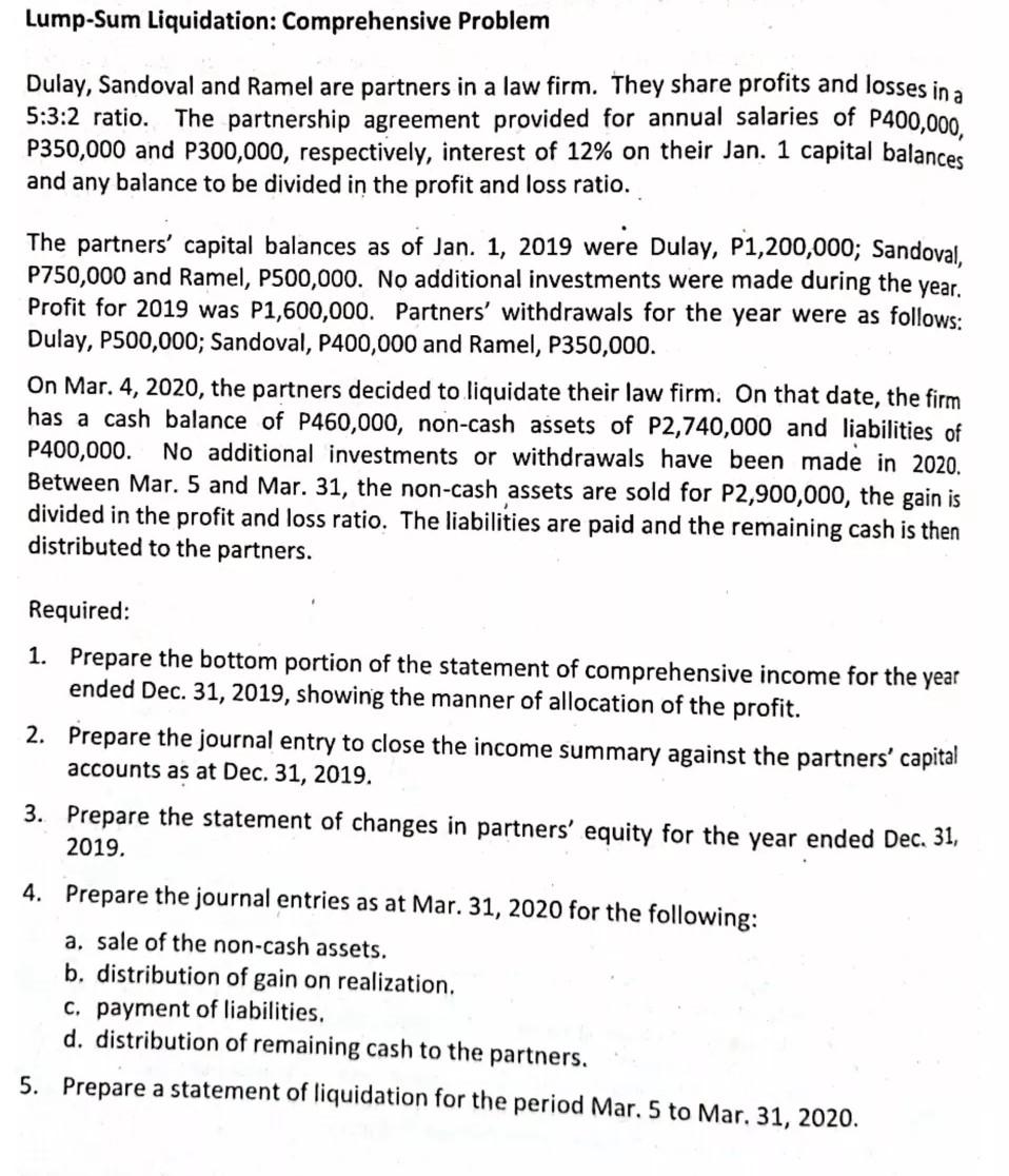 Solved Lump-Sum Liquidation: Comprehensive Problem Dulay, | Chegg.com