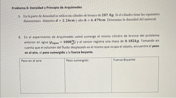 Solved Problem 8: Density and Archimedes' Principle A. A | Chegg.com