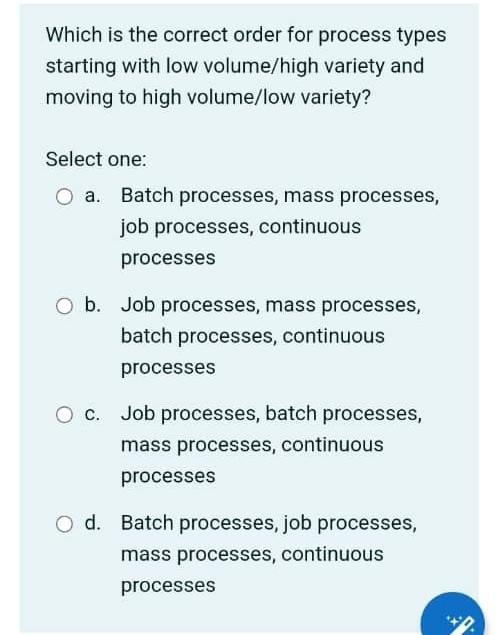 Solved Which is the correct order for process types starting | Chegg.com