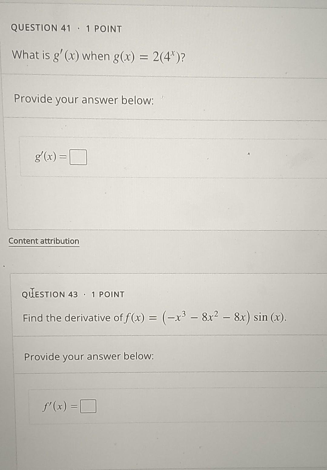 Solved What is g′(x) when g(x)=2(4x)? Provide your answer | Chegg.com