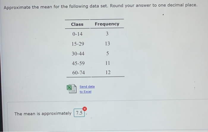 Solved Approximate the mean for the following data set. | Chegg.com