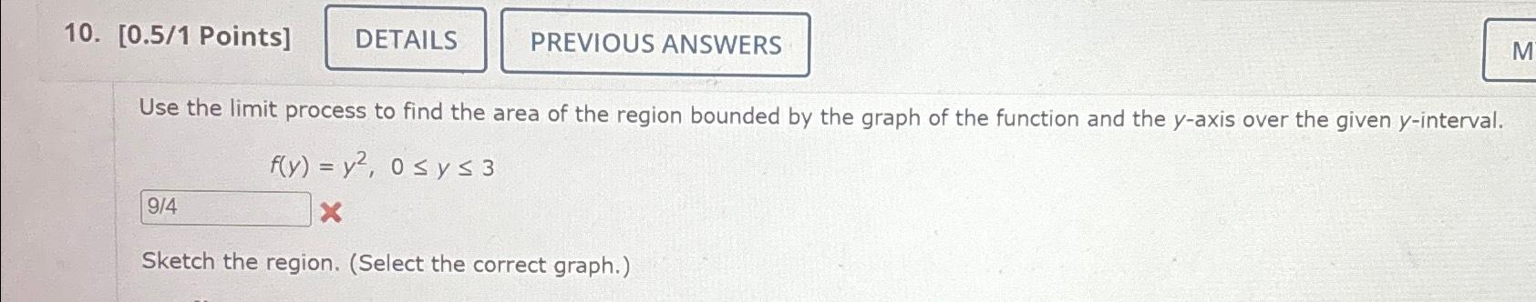 Solved Points]Use the limit process to find the area of the | Chegg.com