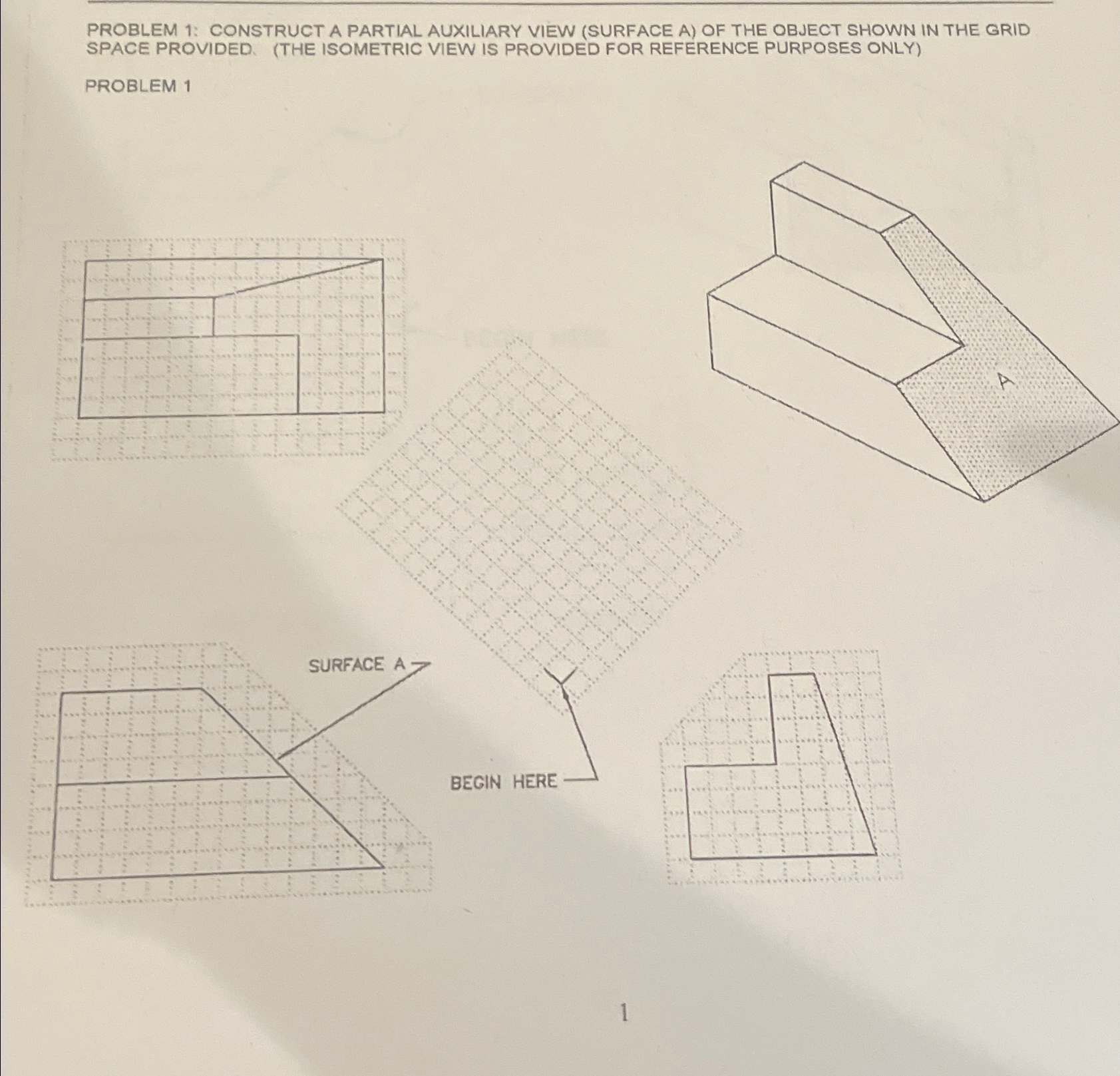 Solved PROBLEM 1: CONSTRUCT A PARTIAL AUXILIARY VIEW | Chegg.com