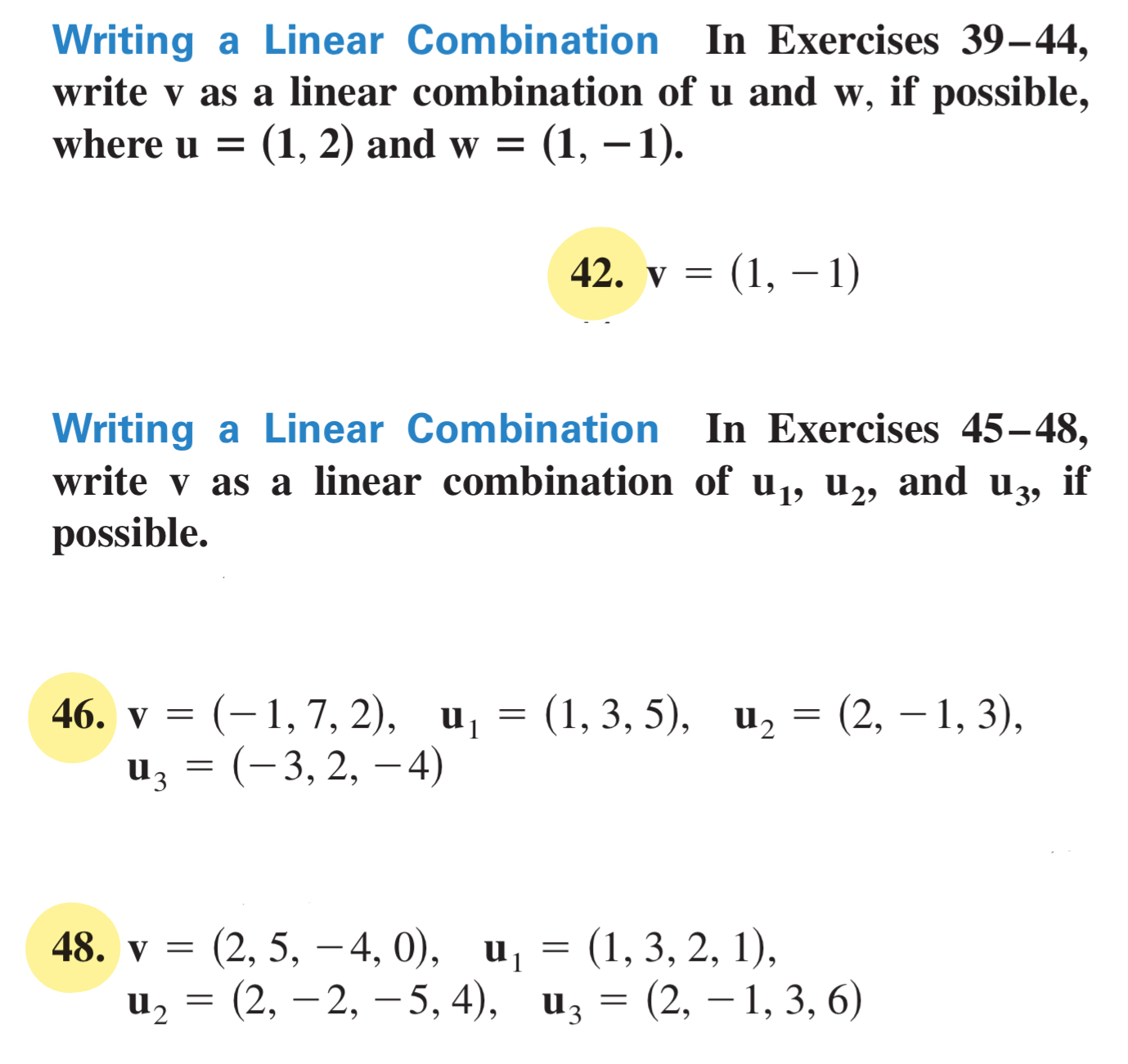 Solved Writing a Linear Combination In Exercises 39-44, | Chegg.com